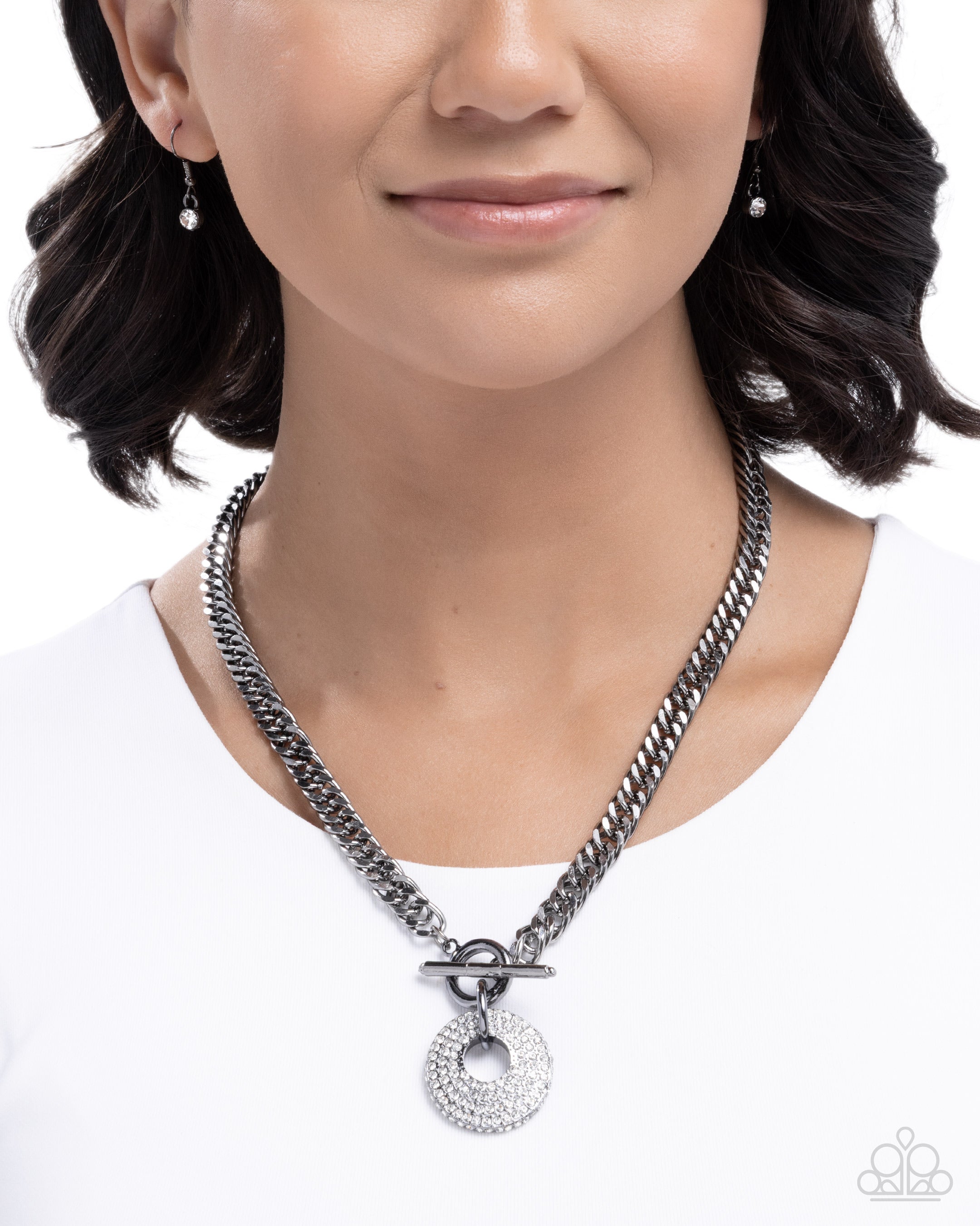 Paparazzi Breathlessly Bold - Black Gunmetal White Rhinestone Necklace ...